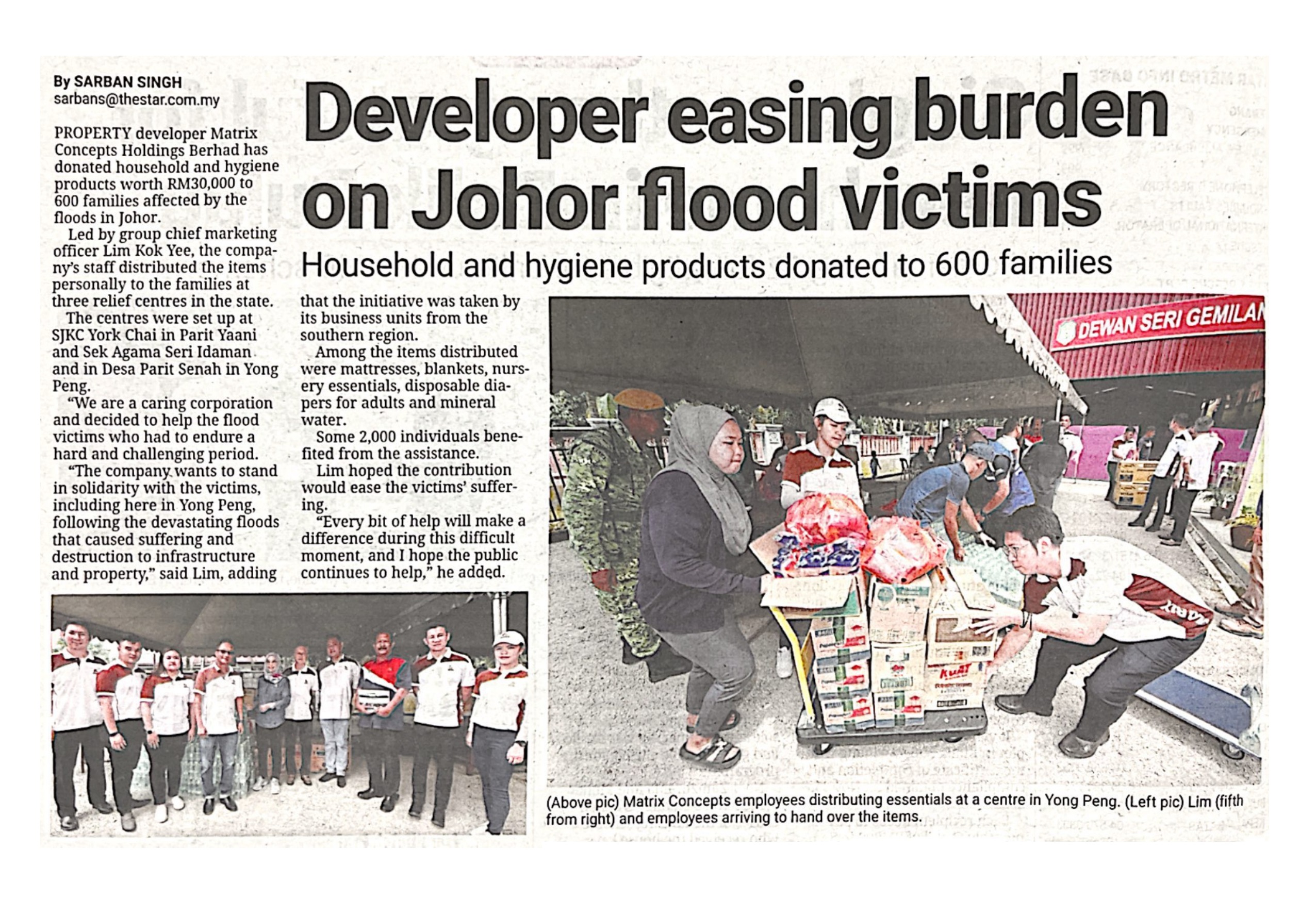 [the Star] 3 April 2023 Developer Easing Burden On Johor Flood